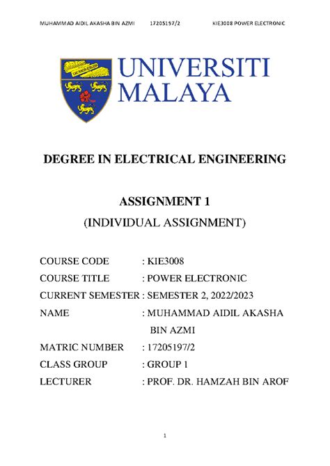 Kie3008 G1 Individual Assignment 17205197 Degree In Electrical