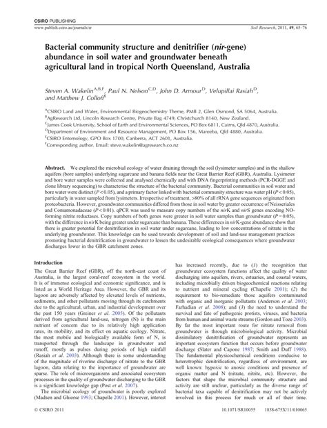 (PDF) Bacterial community structure and denitrifier (nir-gene) abundance in soil water and ...