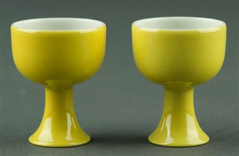 Qing Period Pair Yellow Stem Cups