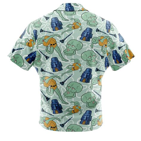 Handsome Squidward Pattern Spongebob Squarepants Button Up Hawaiian