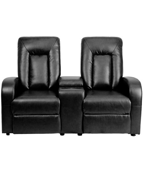 Flash Furniture Eclipse Series 2 Seat Push Button Motorized Reclining Black Leather Theater