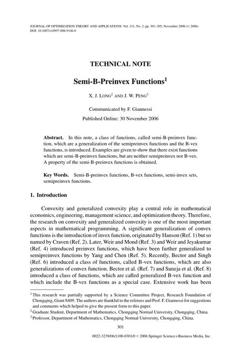 Pdf Semi B Preinvex Functions