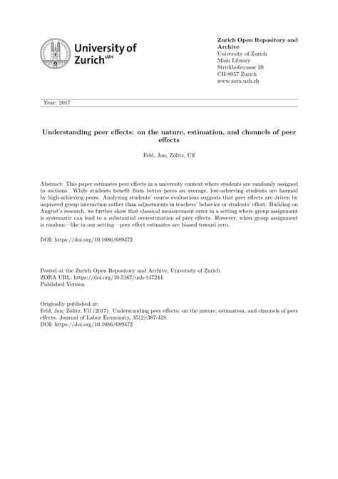 Pdf Understanding Peer Effects On The Nature Estimation And