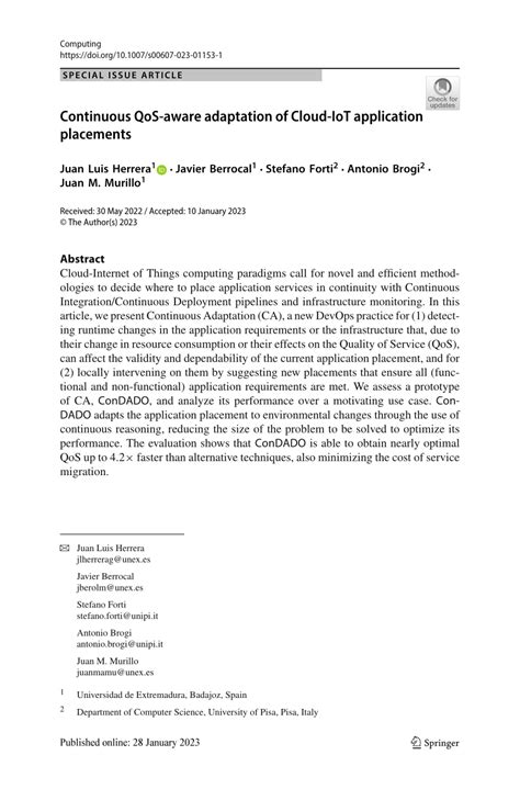Pdf Continuous Qos Aware Adaptation Of Cloud Iot Application Placements