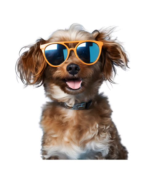 Close Up Photo Of A Happy Dog Wearing Cool Looking Glasses Isolated On