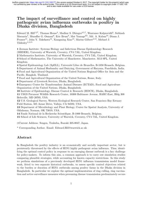 Pdf The Impact Of Surveillance And Control On Highly Pathogenic Avian Inuenza Outbreaks In