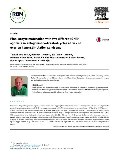 Pdf Final Oocyte Maturation With Two Different Gnrh Agonists In Antagonist Co Treated Cycles