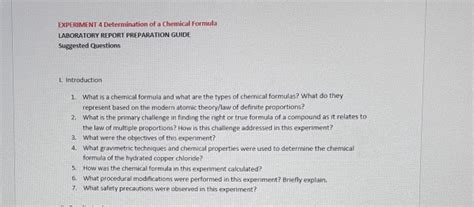 EXPERIMENT Determination Of A Chemical Formula Chegg