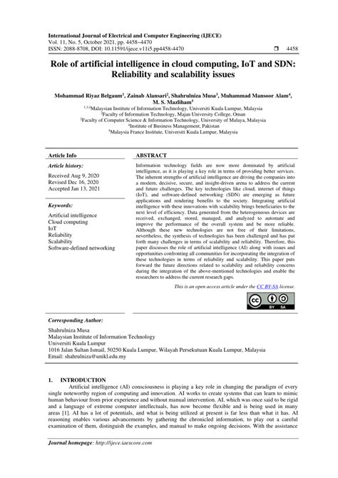 Pdf Role Of Artificial Intelligence In Cloud Computing Iot And Sdn Reliability And