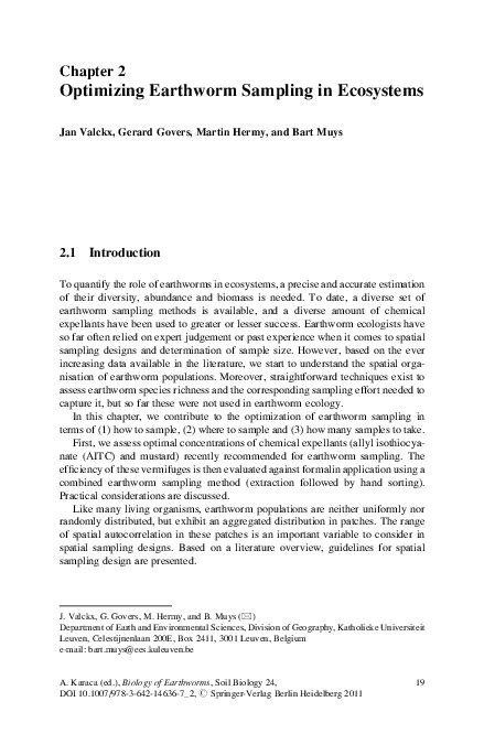 Pdf Optimizing Earthworm Sampling In Ecosystems