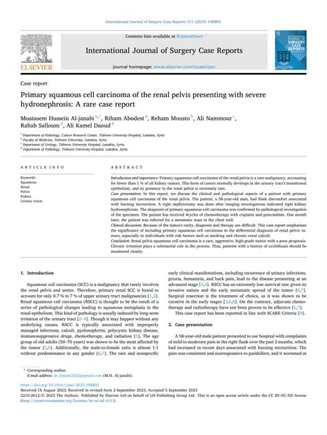 Pdf Primary Squamous Cell Carcinoma Of The Renal Pelvis Presenting