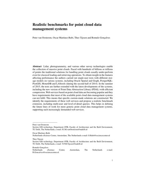 Pdf Realistic Benchmarks For Point Cloud Data Management Systems