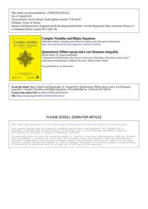 pdf quaternionic hilbert spaces and a von neumann inequality