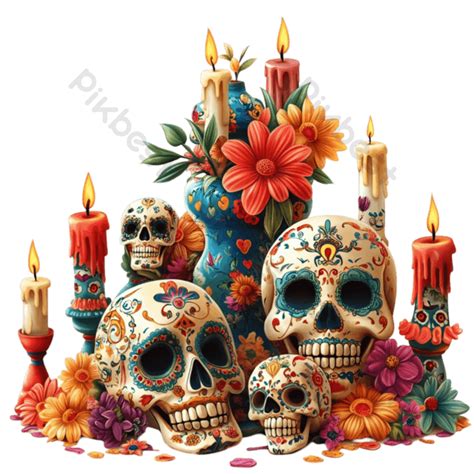Colorful Mexican Día De Los Muertos Celebration With Traditional Altars
