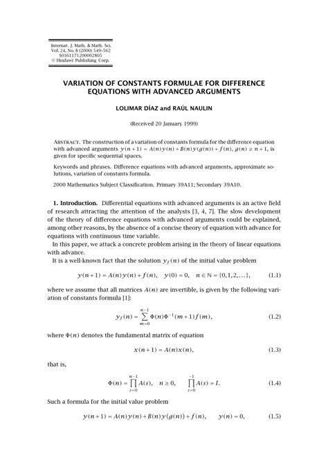Pdf Variation Of Constants Formulae For Difference Equations With
