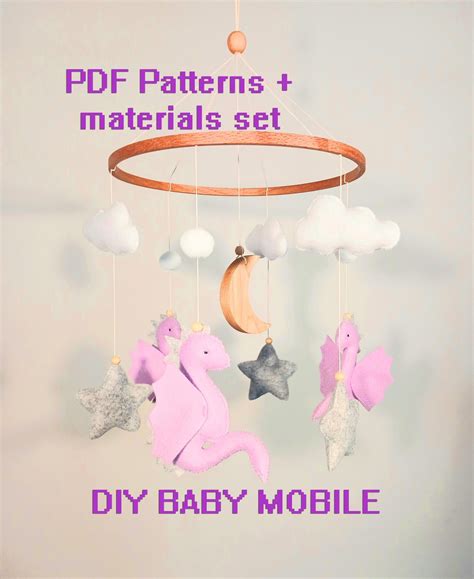Dragon Mobile Sewing Kit Diy Felt Crib Toy Pdf Pattern Etsy