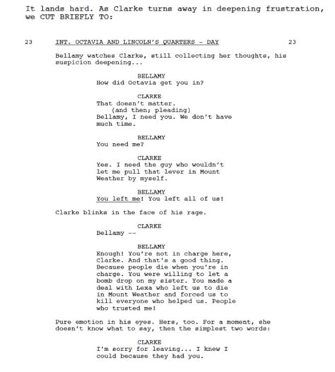Bellarke 3x05 Script Part 3 Acting Scripts The 100 Show The 100 Cast