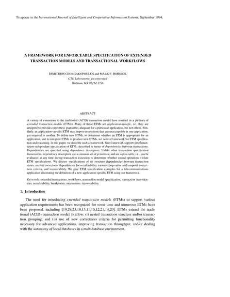 Pdf A Framework For Enforceable Specification Of Extended Transaction Models And Transactional