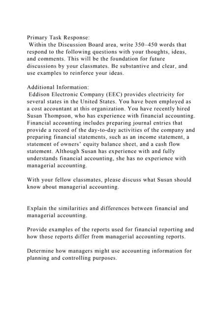 Primary Task Response Within The Discussion Board Area Write 350 Docx
