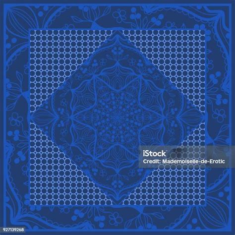 파란색 두건 패턴 꽃 스타일 기와 함께 인쇄 베개 양탄자 양탄자를 위한 디자인 벡터 일러스트 레이 션 0명에 대한 스톡 벡터 아트 및 기타 이미지 Istock