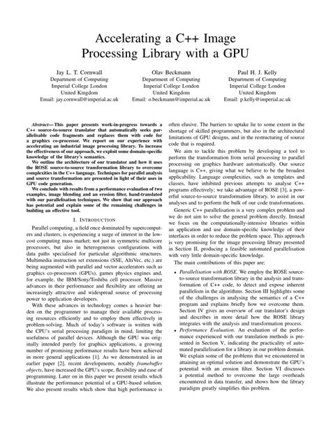 Pdf Accelerating A C Image Processing Library With A Gpu