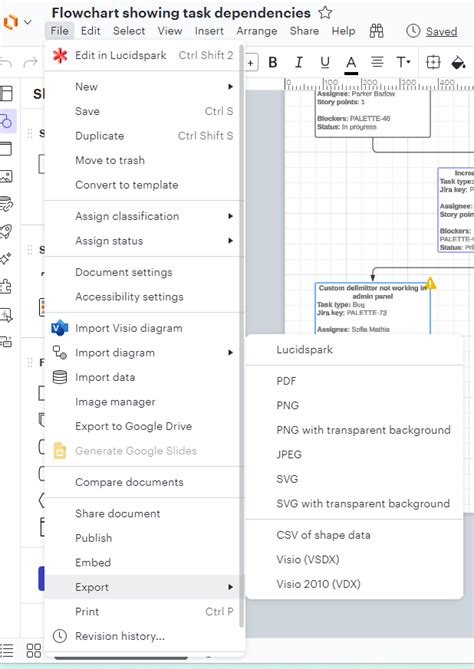 export flowchart from lucidchart to excel or other task list community