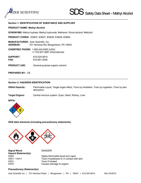 Sds Methanol Azer Scientific