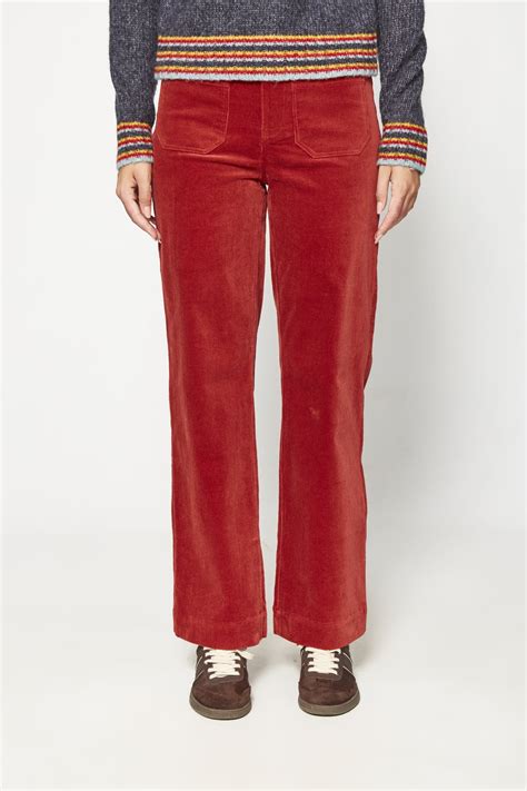 Pantalón Cropped Recto De Pana Mujer Mdm Rojo