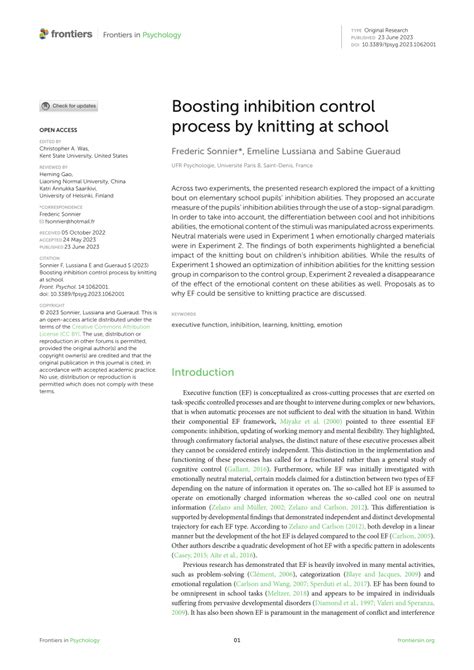 Pdf Boosting Inhibition Control Process By Knitting At School