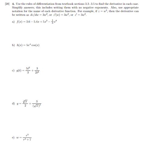 Solved 4. Use the rules of differentiation from textbook | Chegg.com