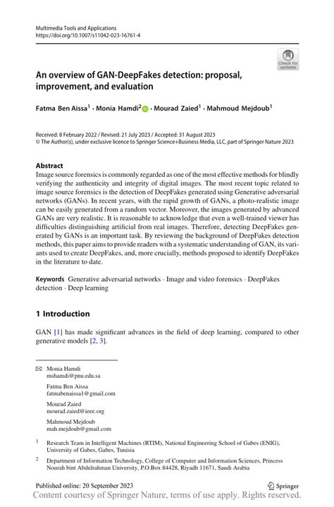 An Overview Of Gan Deepfakes Detection Proposal Improvement And Evaluation Request Pdf
