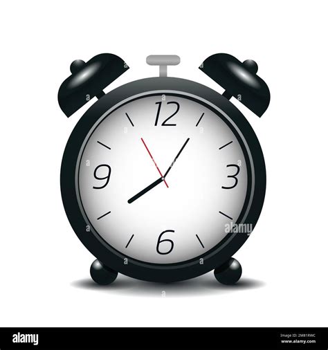 Realistic Black Alarm Clock Vector Illustration Classic Black Table Clock Isolated On A White