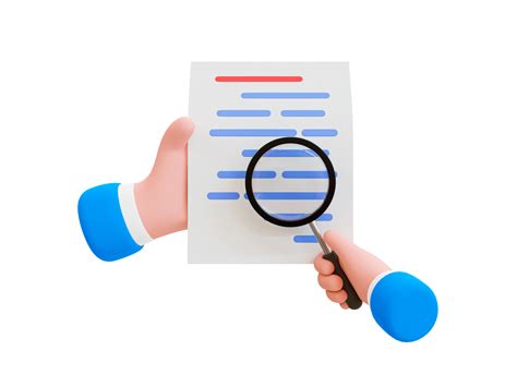 3d Minimal Document Scanning File Reviewing Concept Hand Holding Magnifying Glass Examining
