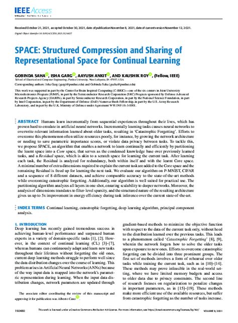 Pdf Space Structured Compression And Sharing Of Representational Space For Continual Learning