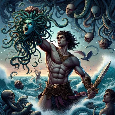 Perseus Defeating The Kraken Premium Ai Generated Image