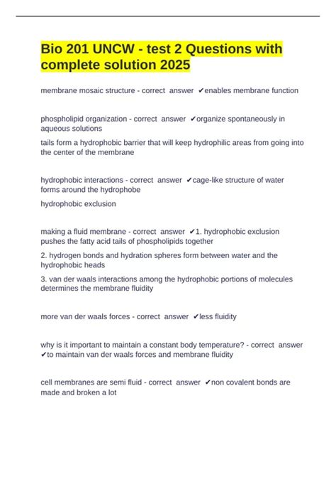 Bio 201 Uncw Test 2 Questions With Complete Solution 2025 Bio 201