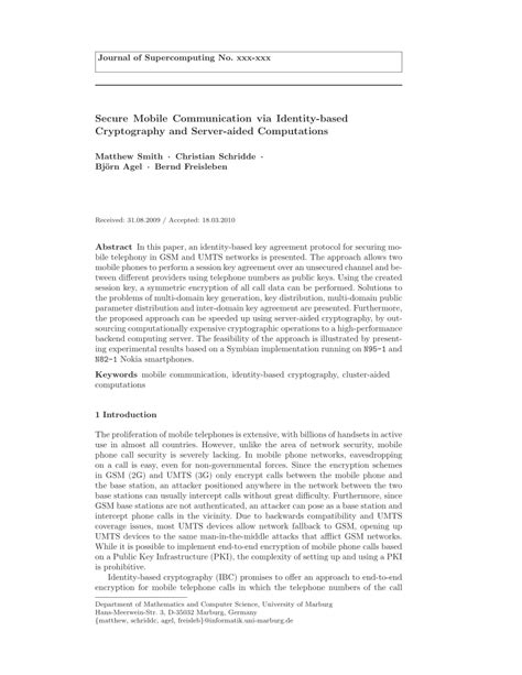 Pdf Secure Mobile Communication Via Identity Based Cryptography And Server Aided Computations