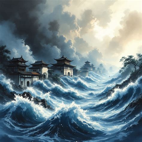 Free Tempestuous Eastern Waters Photo Waves Temple Storm Download
