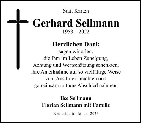 Traueranzeigen Von Gerhard Sellmann Trauer Anzeigende