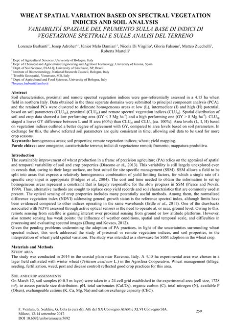 Pdf Wheat Spatial Variation Based On Spectral Vegetation Indices And
