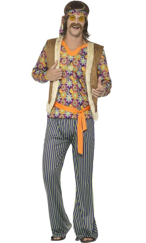 Multicolour Floral Hippie Outfit Mens 60s Woodstock Singer Costume