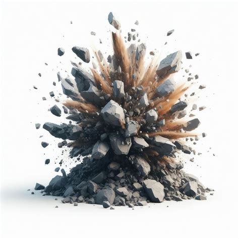 Premium Photo Explosion With Pieces Of Rock Isolated On White Background