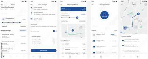 Parcel Tracking Service And Package Courier Delivery Mobile App UI Kit Template Stock Vector