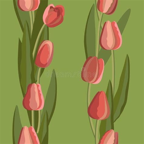 Vintage Tulip Seamless Pattern Of Bright Flowers And Leaves Vector Stock Vector Illustration