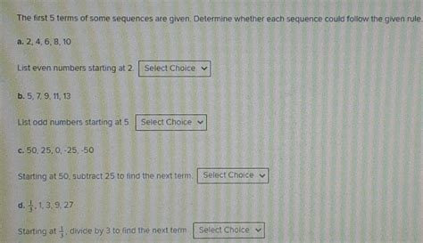 solved the first 5 terms of some sequences are given determine