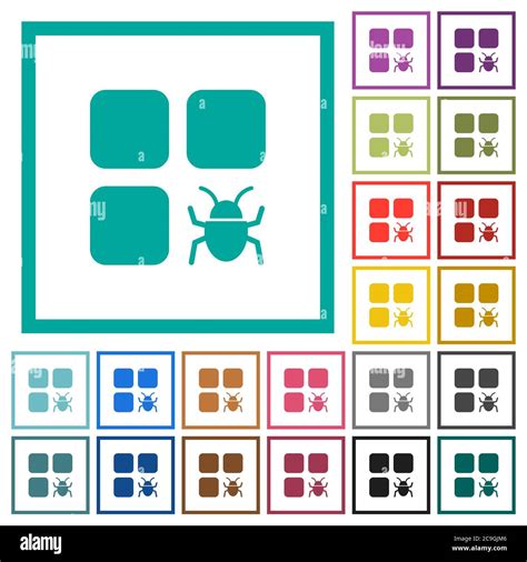 Component Bug Flat Color Icons With Quadrant Frames On White Background