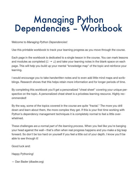 Managing Python Dependencies Learning Progress Workbook Pdf Python Programming Language