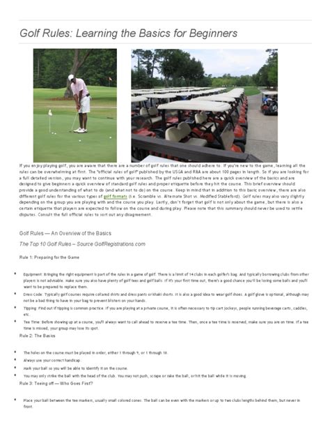 Beginners Guide To Golf Rules Pdf Golf Course Ball Games