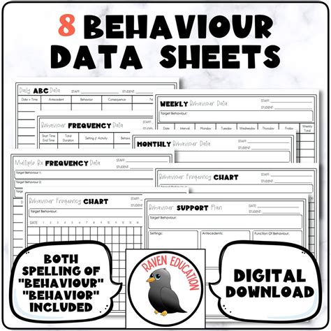 8 Behaviour Data Sheets Behaviour Management Etsy
