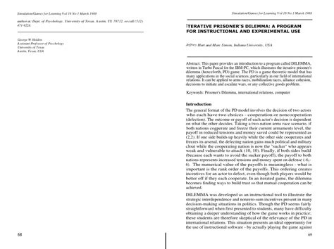 Pdf Iterative Prisoners Dilemma A Program For Instructional And